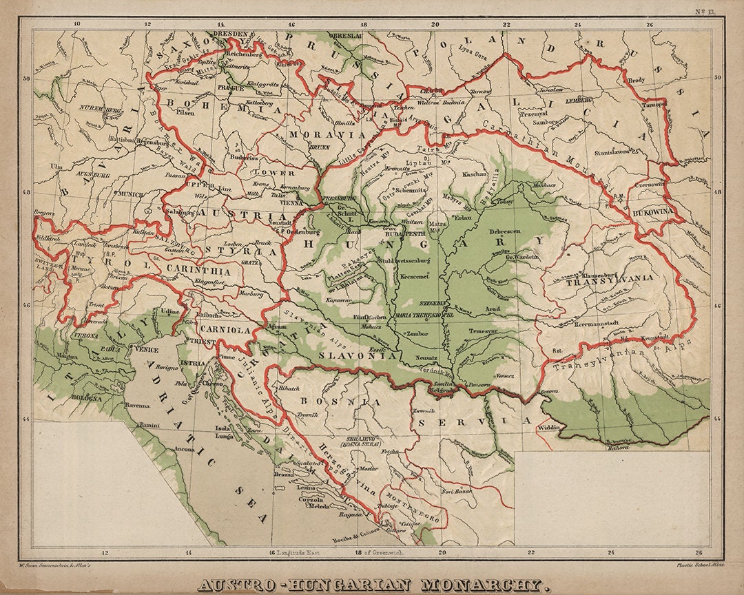 Map of Austro-hungarian Monarchy 1880. Vintage Home Deco - Etsy