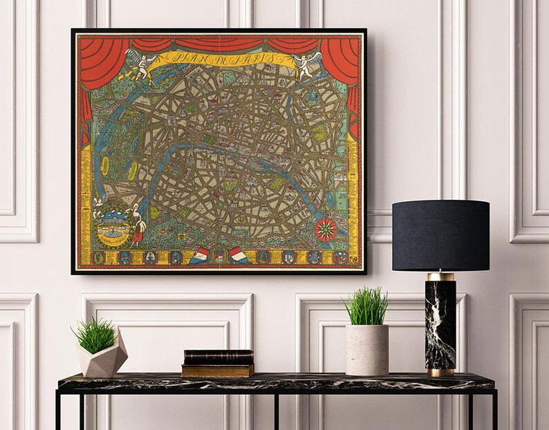 Map of Paris France 1927. Home Deco Style Old Wall Map. - Etsy