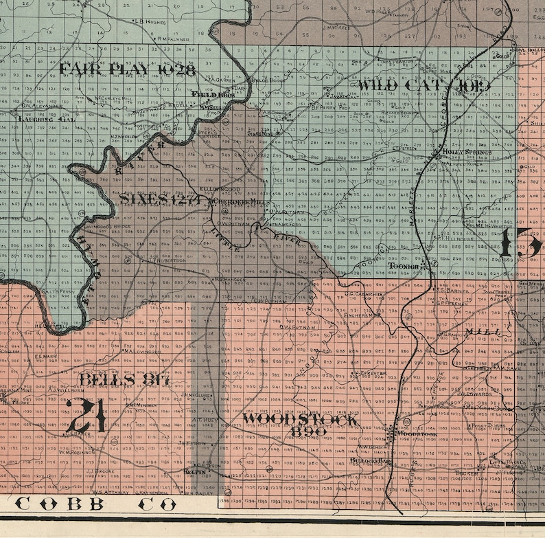 Map of Cherokee County Georgia. 1895. Vintage Restoration | Etsy
