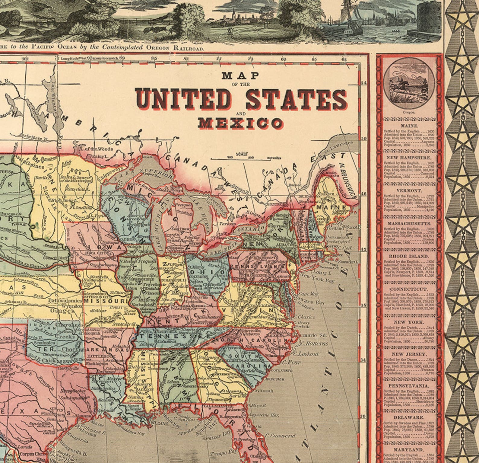 Map of the United States, 1855. Restoration Hardware Home Deco Style ...