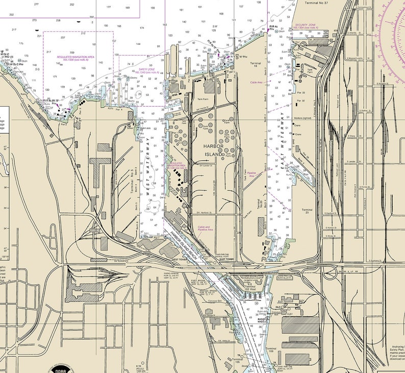 Nautical Charts of Seattle Harbor. 18450 Elliott Bay and - Etsy