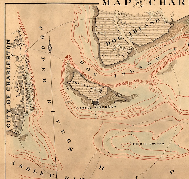 Map of Charleston South Carolina SC 1800s. Vintage - Etsy