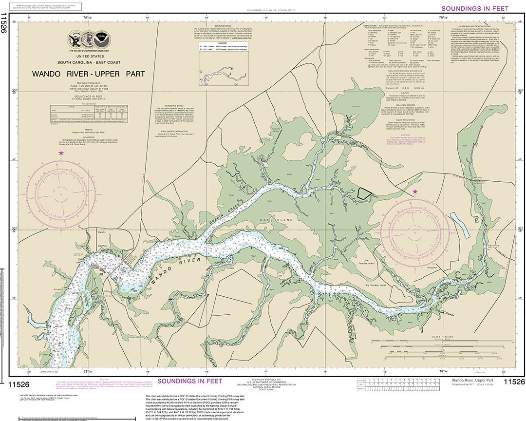 Nautical Charts of Wando River - Upper Part. Guerin Creek. Little and ...