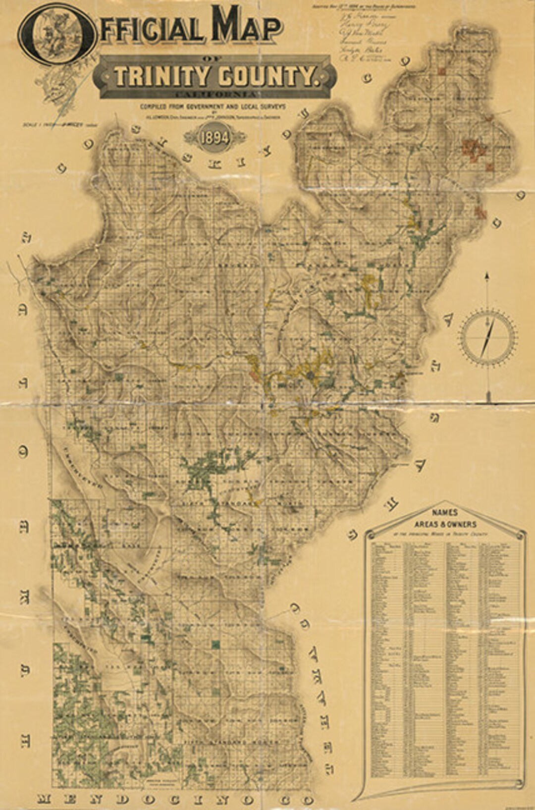 Map of Trinity County, California From Surveys CA 1894. Vintage ...