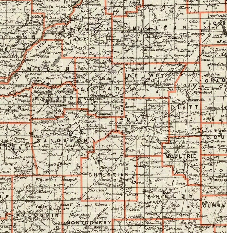 Map of State of Illinois 1878. Vintage Home Deco Style Old - Etsy