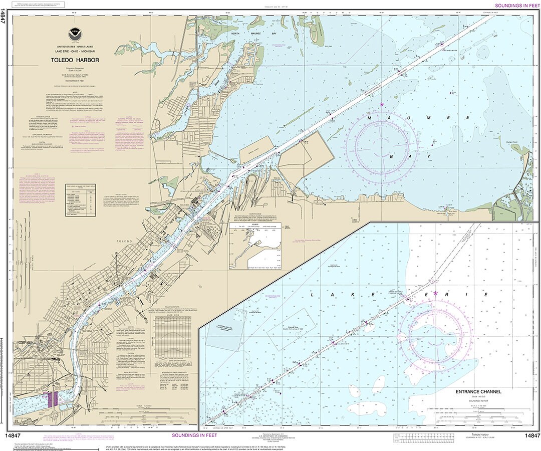 NOAA Nautical Charts of Toledo Harbor. Lake Erie, Ohio, Michigan, 14847 ...