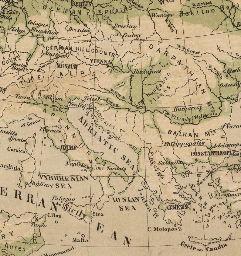 Map of Europe 1880. Vintage Home Deco Style Old Wall | Etsy