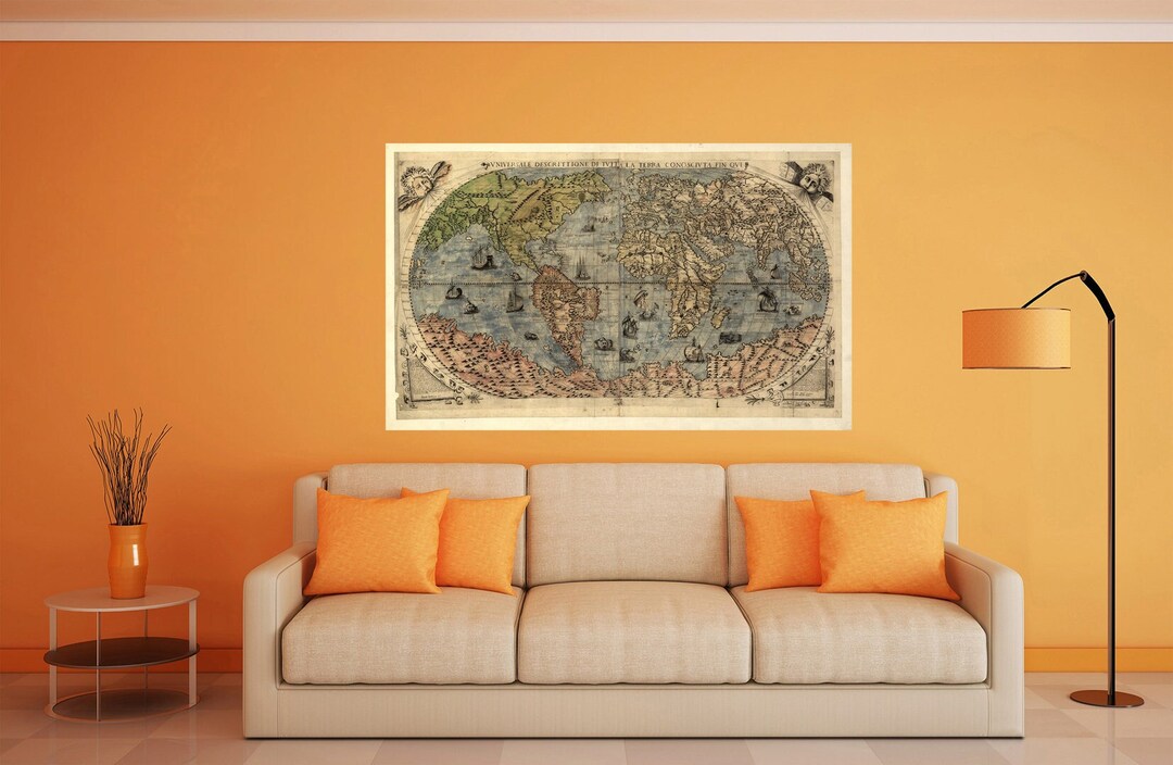 Historic World Map Etched by Fernando Bertelli, Was Based on an Earlier ...