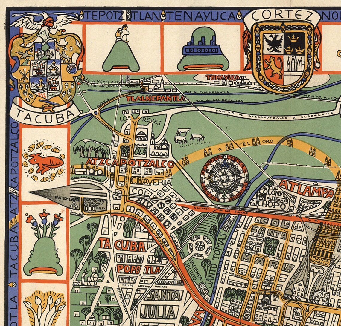 Pictorial Map of Mexico City. Vintage Restoration Hardware - Etsy