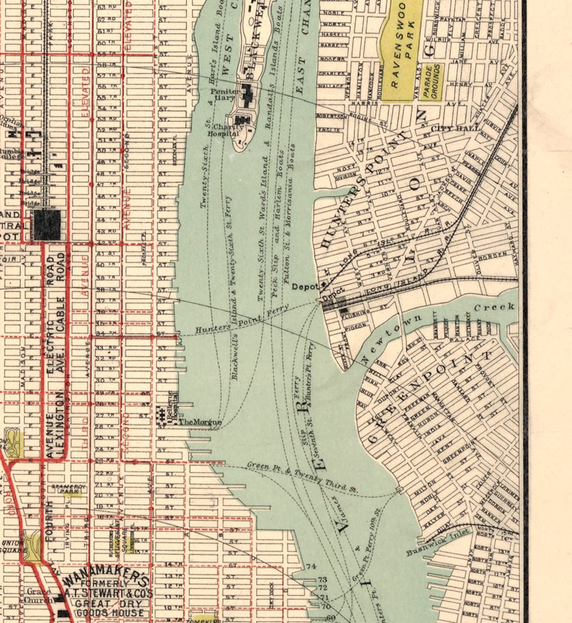 Map of Manhattan New York 1890. Vintage Restoration Hardware - Etsy