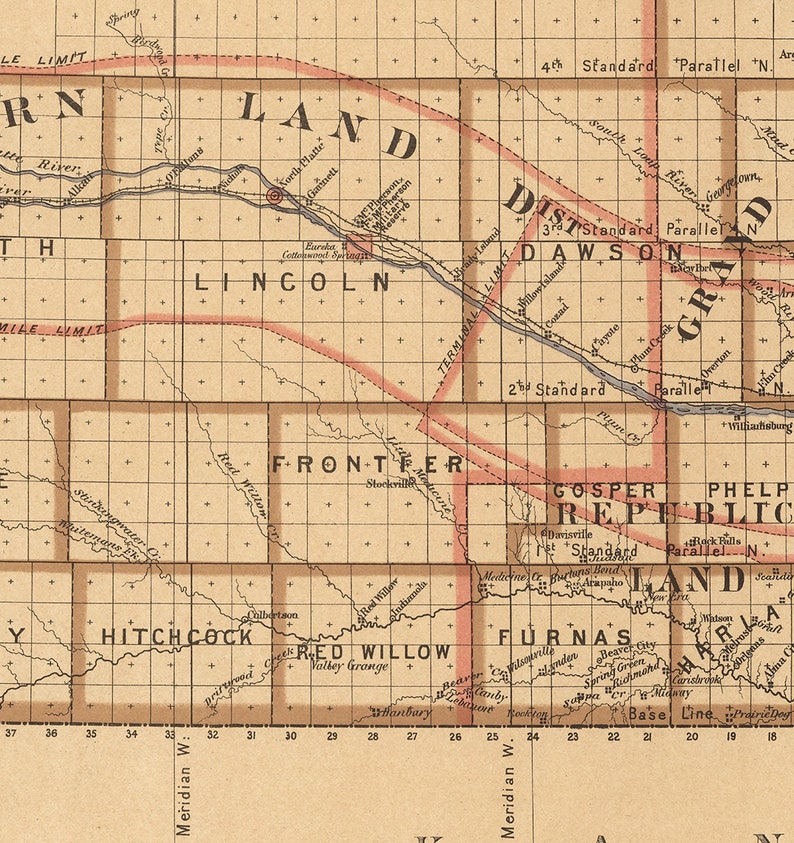 Map of State of Nebraska 1876. Vintage Home Deco Style Old | Etsy
