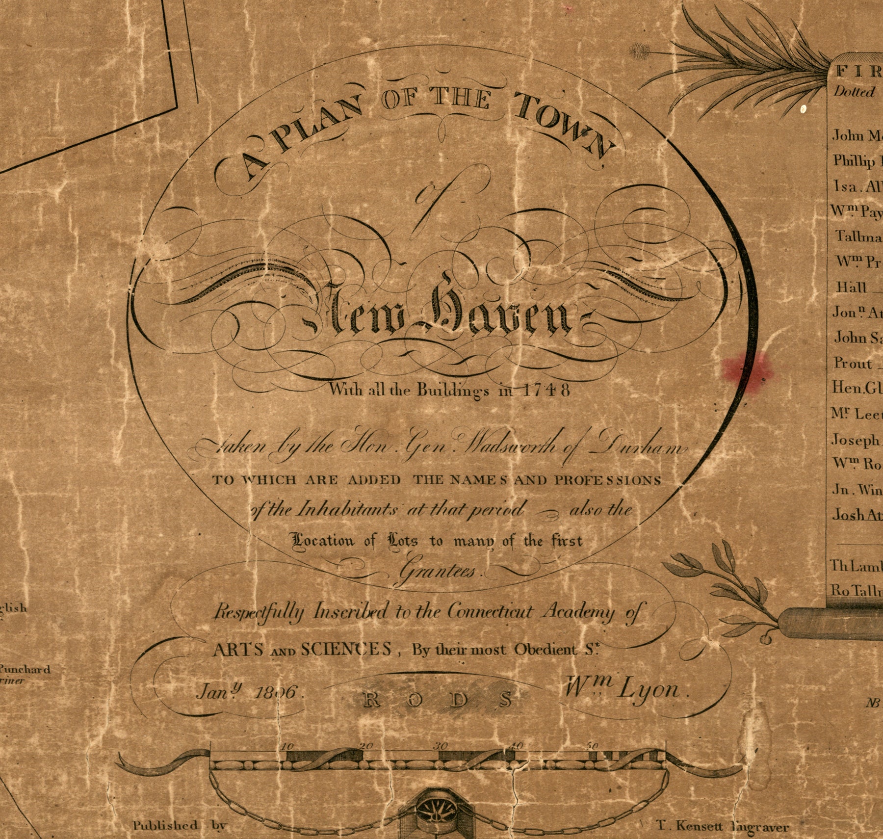 Map of New Haven, Connecticut CT Town Planning Map, 1806 With All the ...