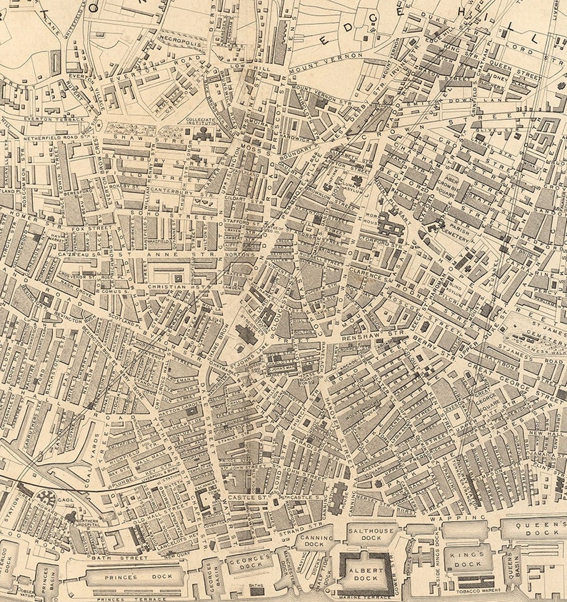 Map of Liverpool, England U.K. 1851. Restoration Hardware Home Deco ...
