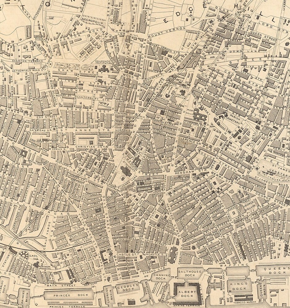 Map of Liverpool, England U.K. 1851. Restoration Hardware Home Deco ...