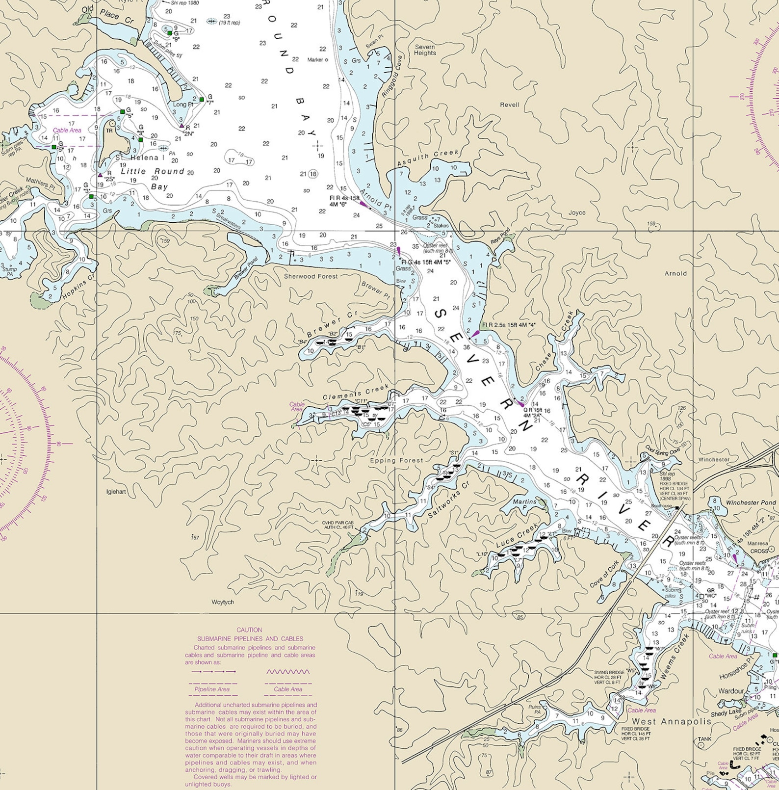 NOAA Nautical Charts of Chesapeake Bay Severn and Magothy Rivers. 12282 ...