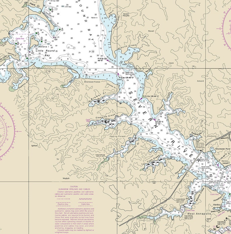 NOAA Nautical Charts of Chesapeake Bay Severn and Magothy Rivers. 12282 ...
