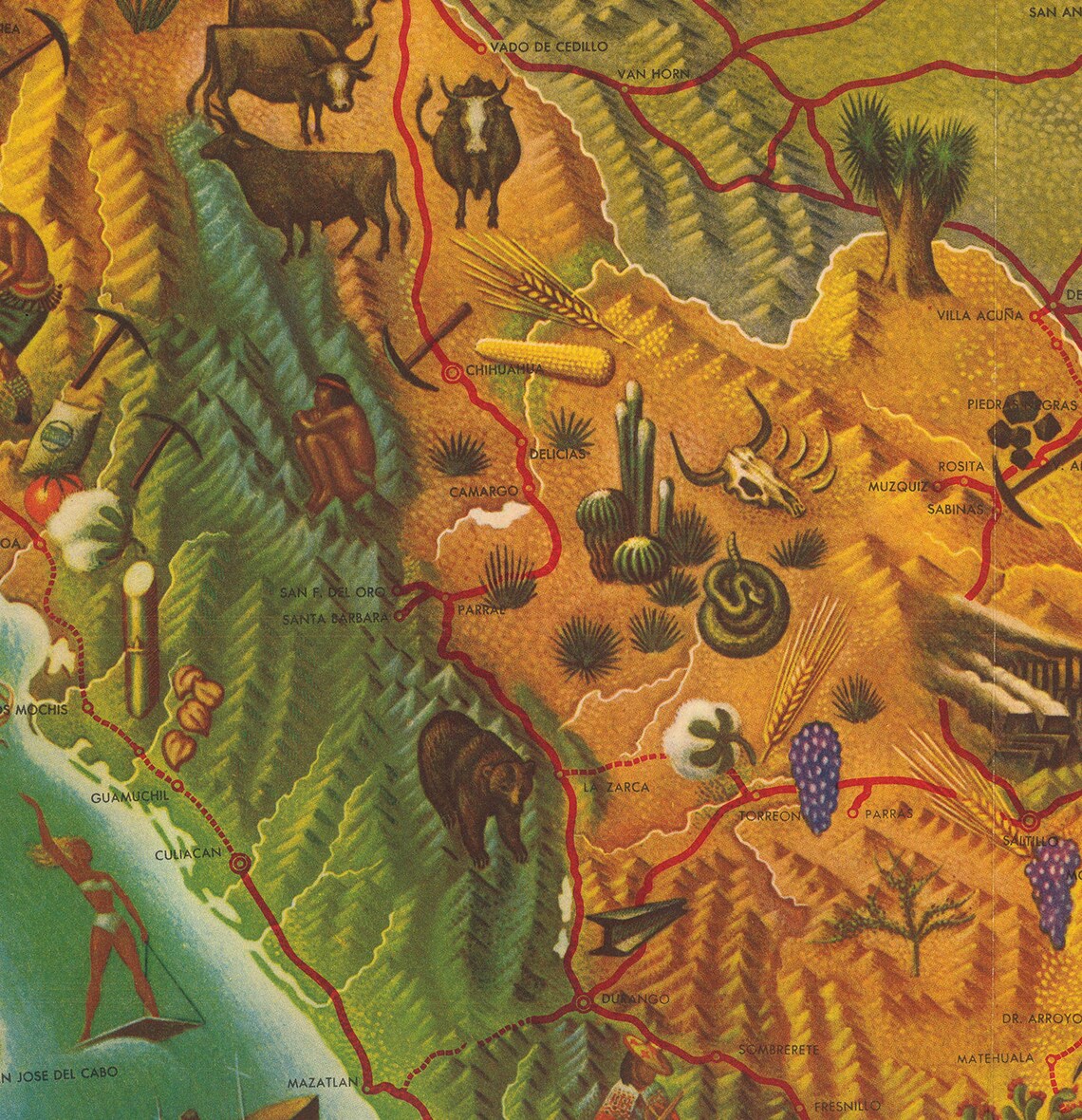 Carreteras De Mexico Highway Map. Vintage Revised Home Décor - Etsy