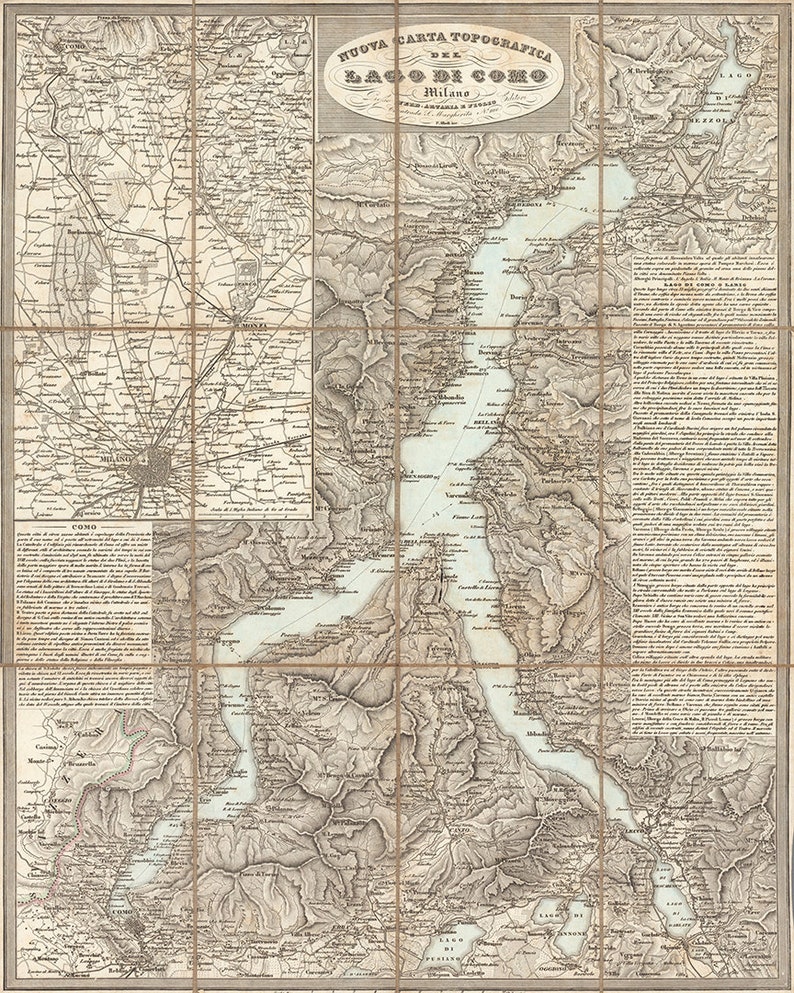 Topographical Map of Lake Como, Italy. 1864 Vintage Art Reproduction ...