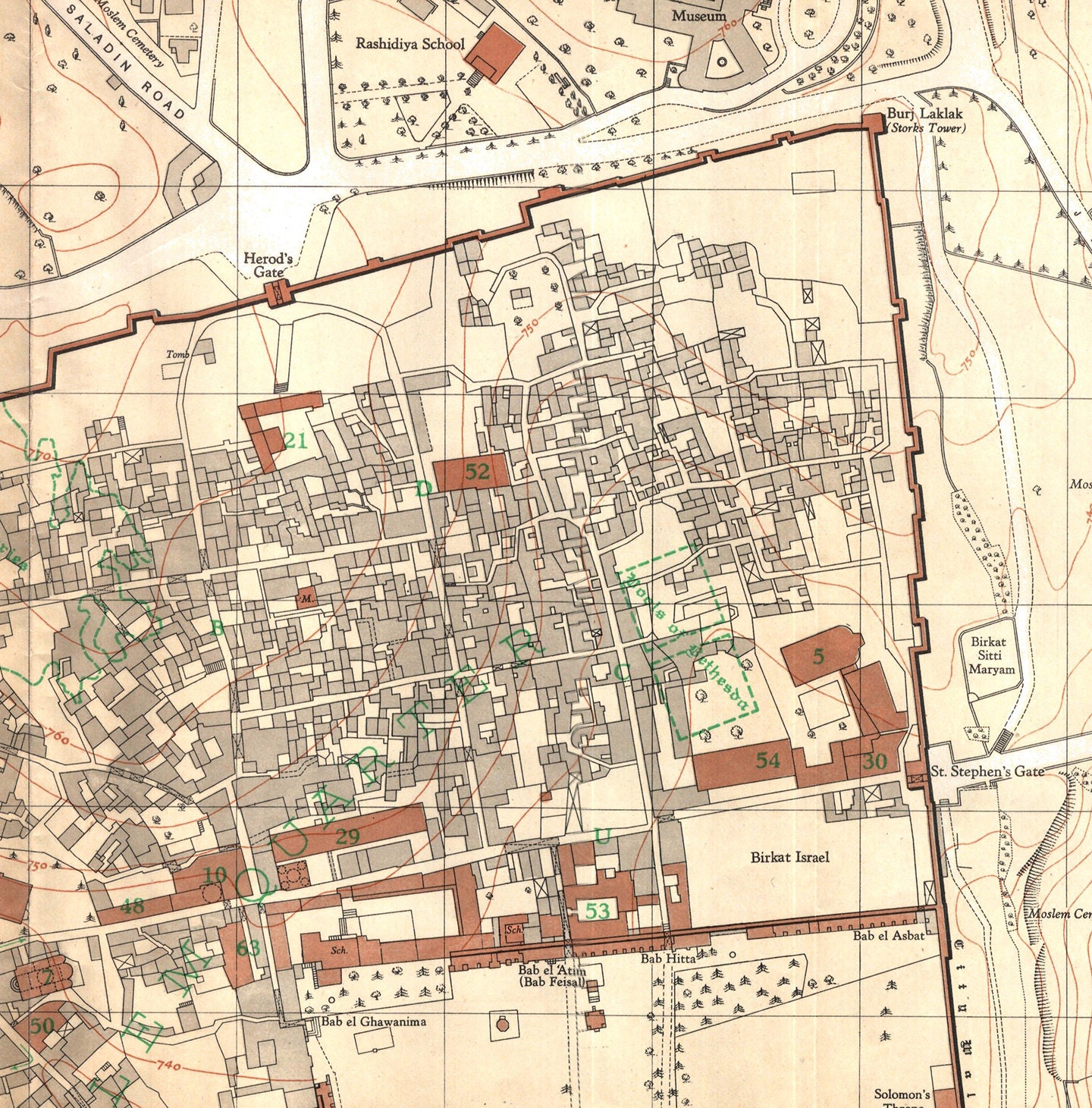 Map of Jerusalem the Old City 1924. Vintage Home Deco Style | Etsy