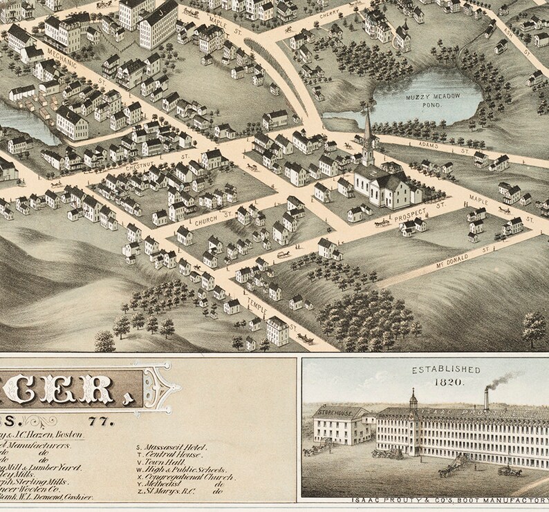 Map of Spencer Worcester County Massachusetts MA 1877. - Etsy