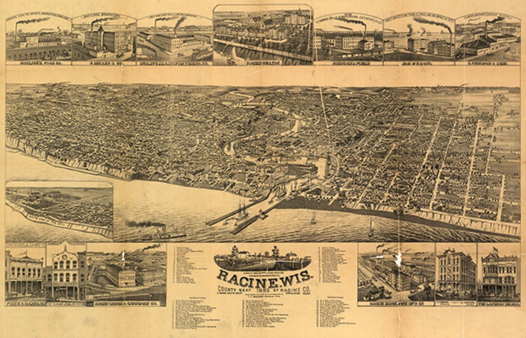 Map of Racine, Racine Co., Wisconsin 1883, WI. Vintage Restoration ...
