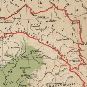 Map of Austro-hungarian Monarchy, 1880. Vintage Home Deco Style Old ...