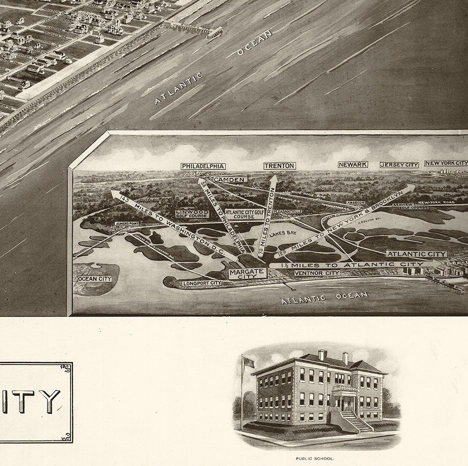 Map of Margate City, Atlantic Co., New Jersey 1925. Vintage Restoration ...