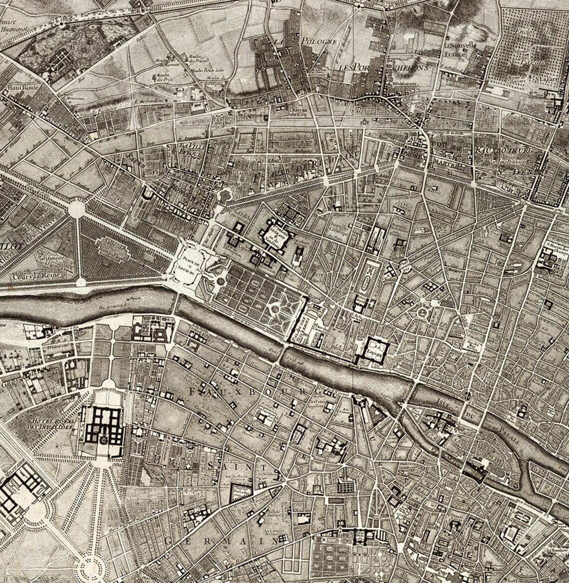 Map of Paris, France, 1795. Restoration Hardware Home Deco Style Old ...