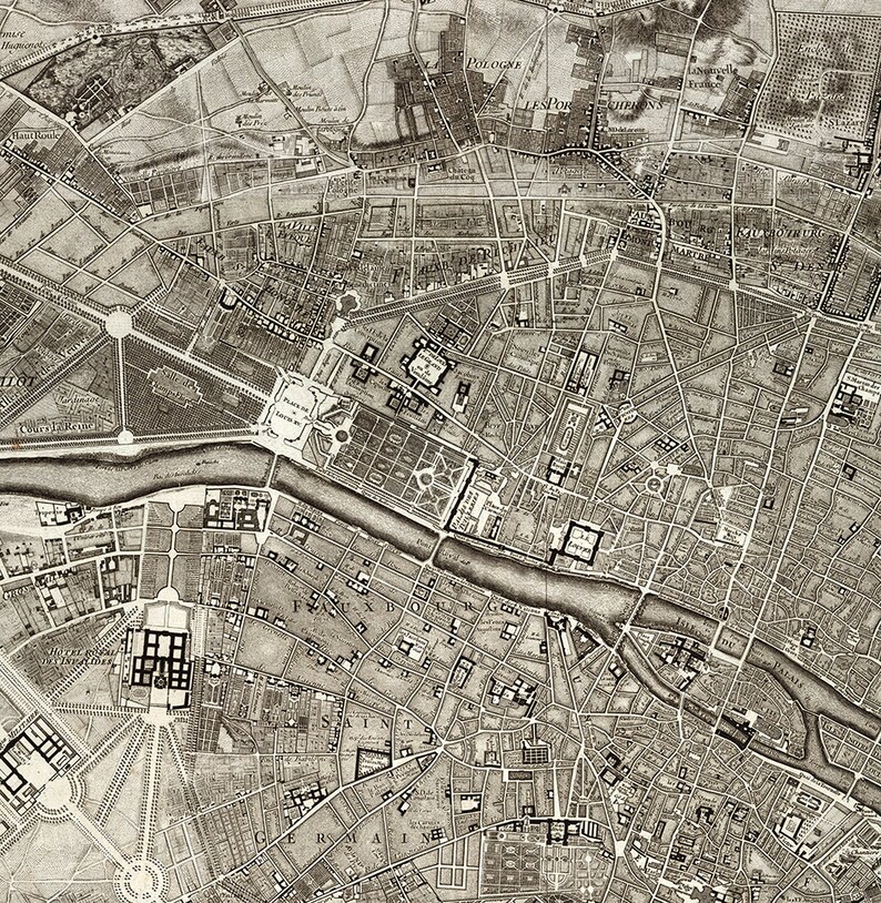Map of Paris, France, 1795. Restoration Hardware Home Deco Style Old ...
