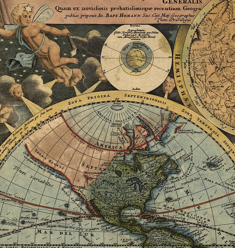World Atlas Map of 1716 by Johann Baptist Homann. Restoration - Etsy