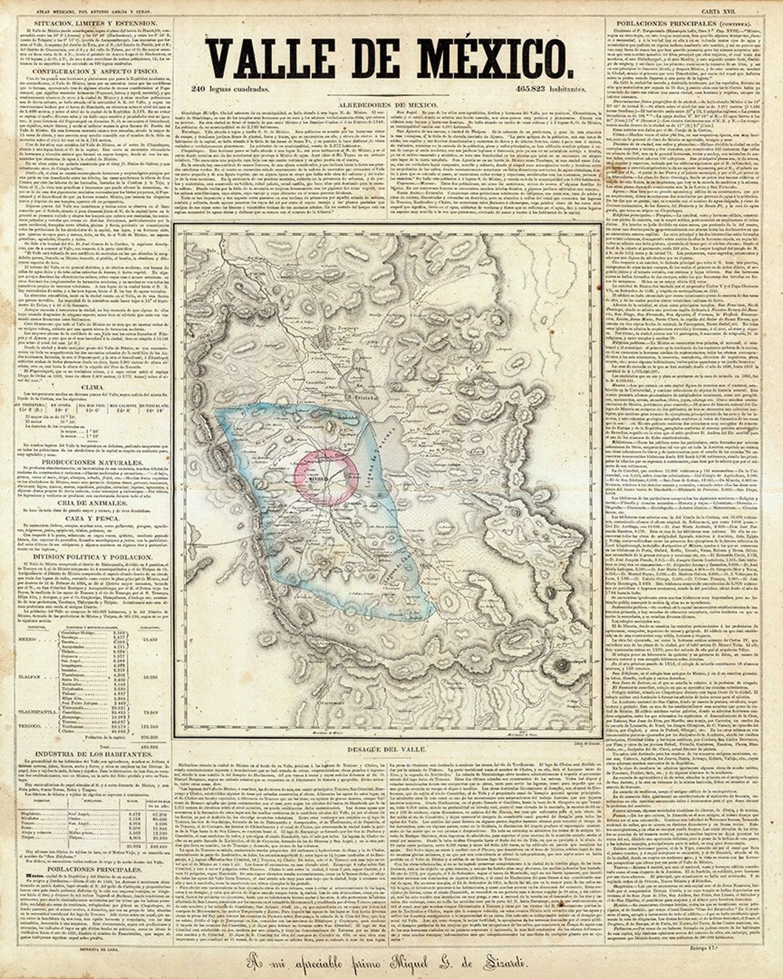 Map of Valle De Mexico (valley of Mexico), Mexico, 1858. Vintage Home ...