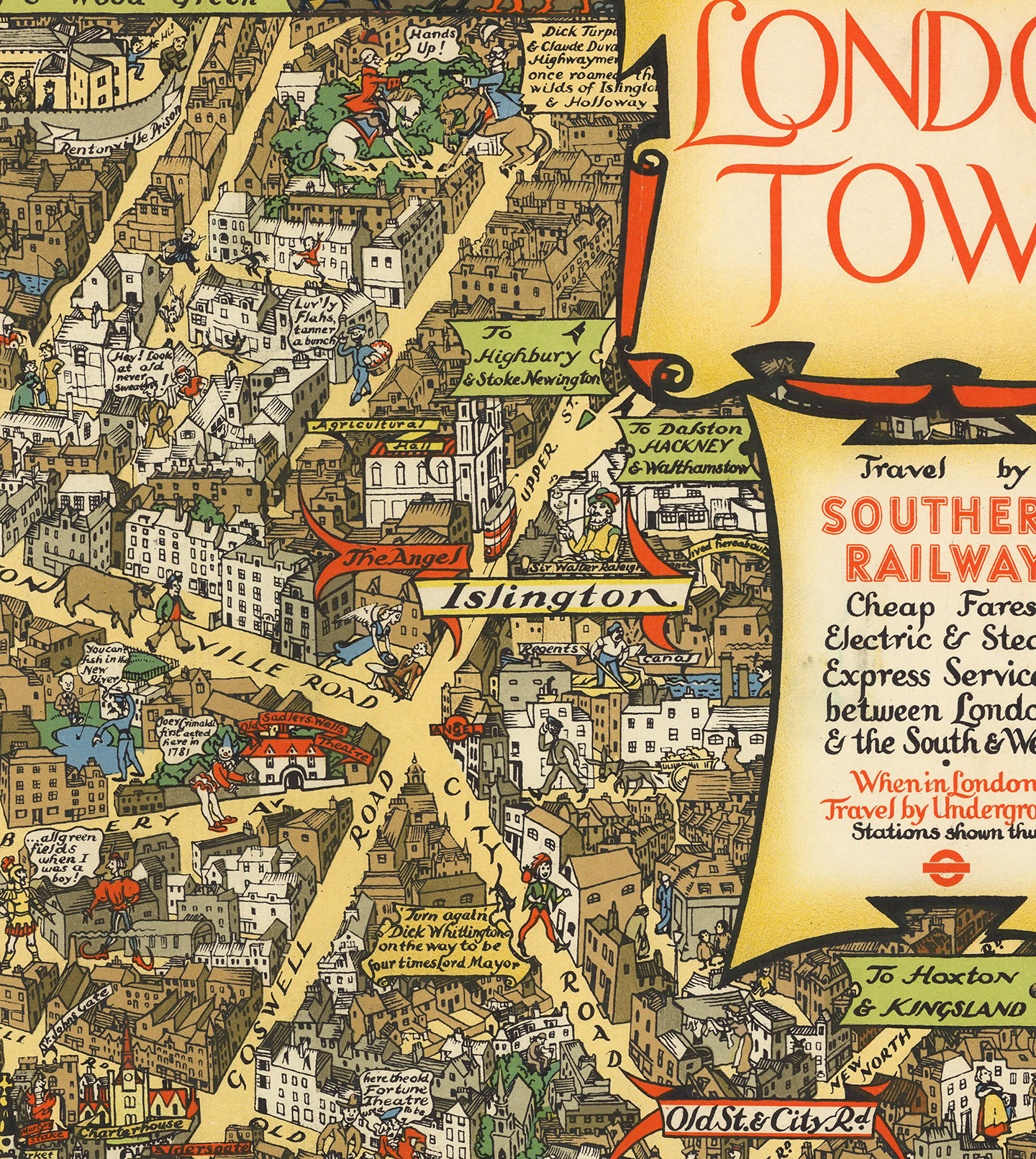 Pictorial Map of London Town 1938. Vintage Home Deco Style Old | Etsy