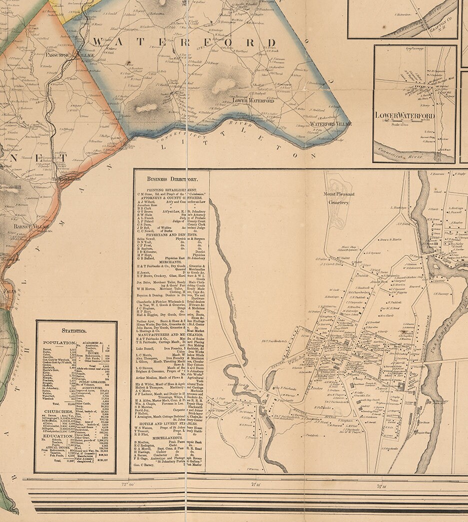 Map of Caledonia County, Vermont, VT 1858. Vintage Restoration Hardware ...