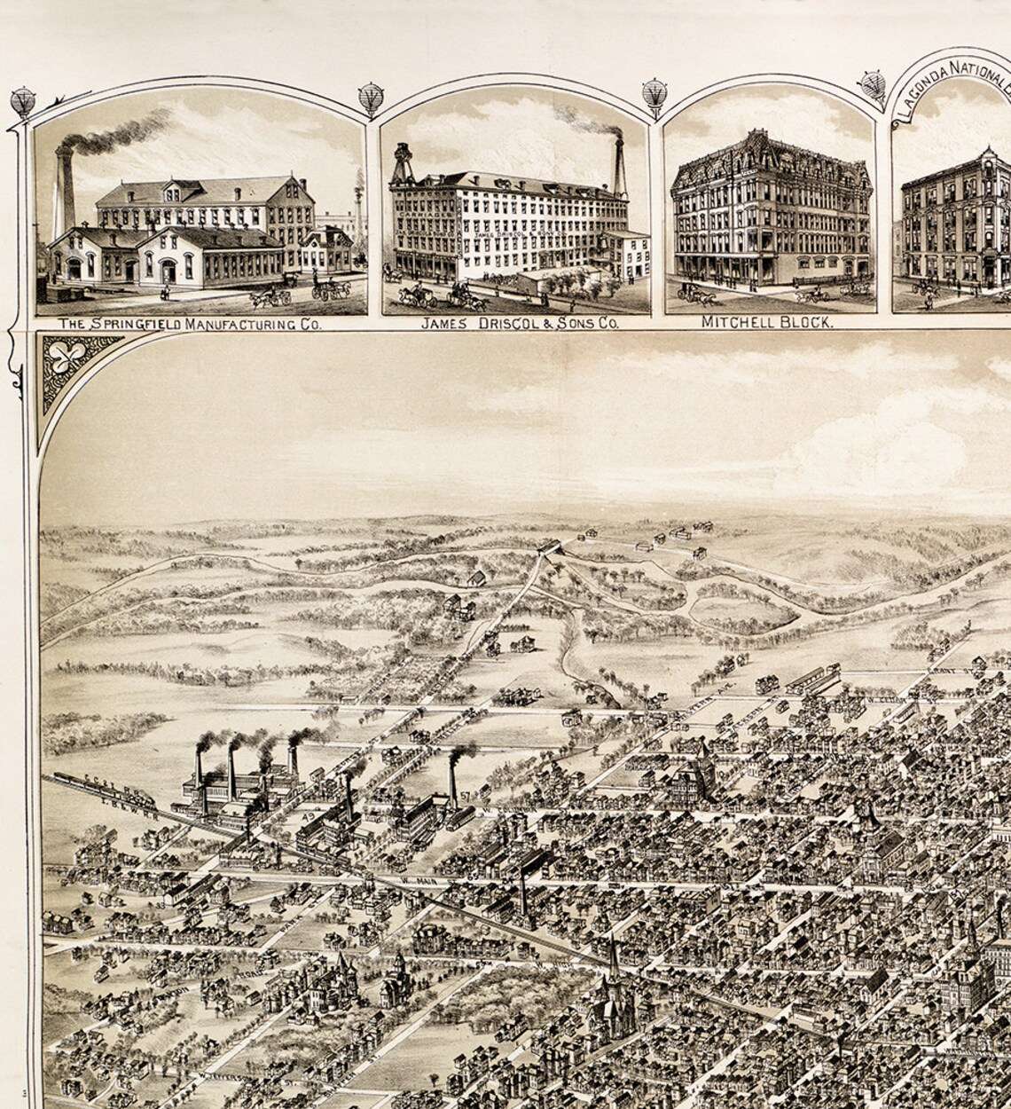 Map of Springfield, Clark Co., Ohio OH 1884. Vintage Restoration ...