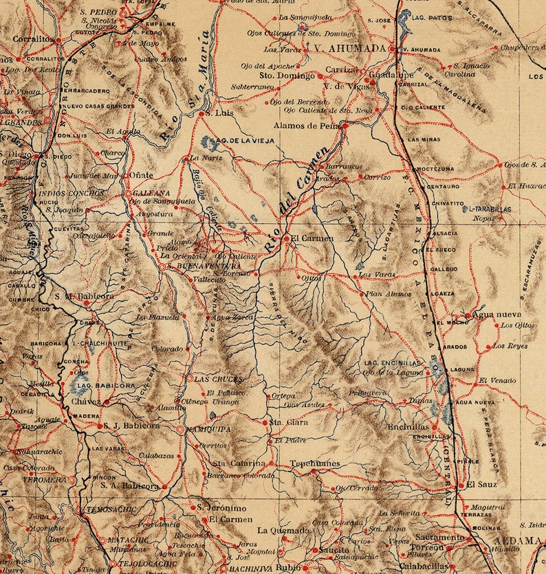 Map of Chihuahua Mexico 1922. Vintage Restoration Hardware - Etsy