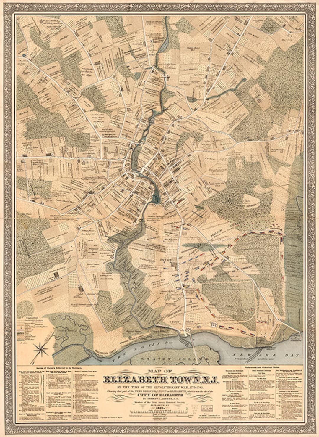 Map of Elizabeth Town, New Jersey NJ. at the Time of the Revolutionary ...