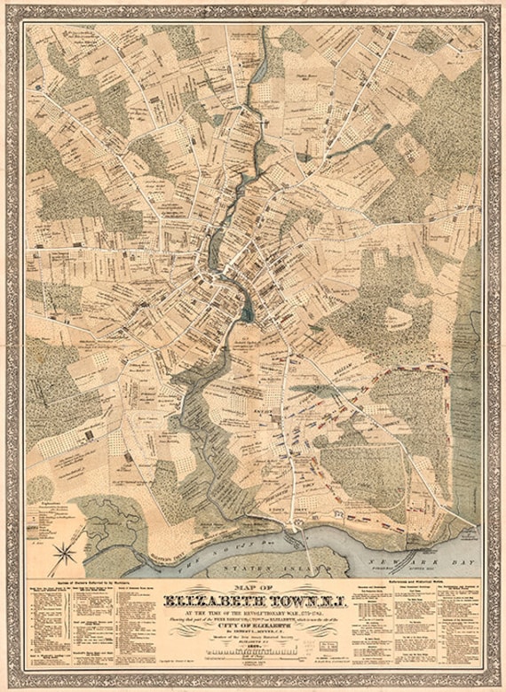 Map of Elizabeth Town New Jersey NJ. at the Time of the | Etsy