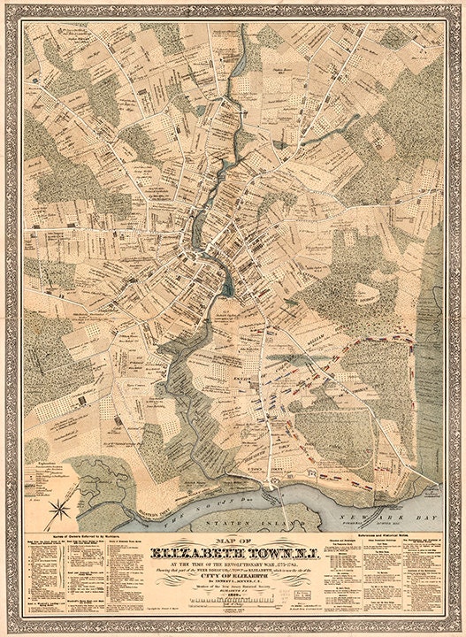 Map of Elizabeth Town New Jersey NJ. at the Time of the - Etsy