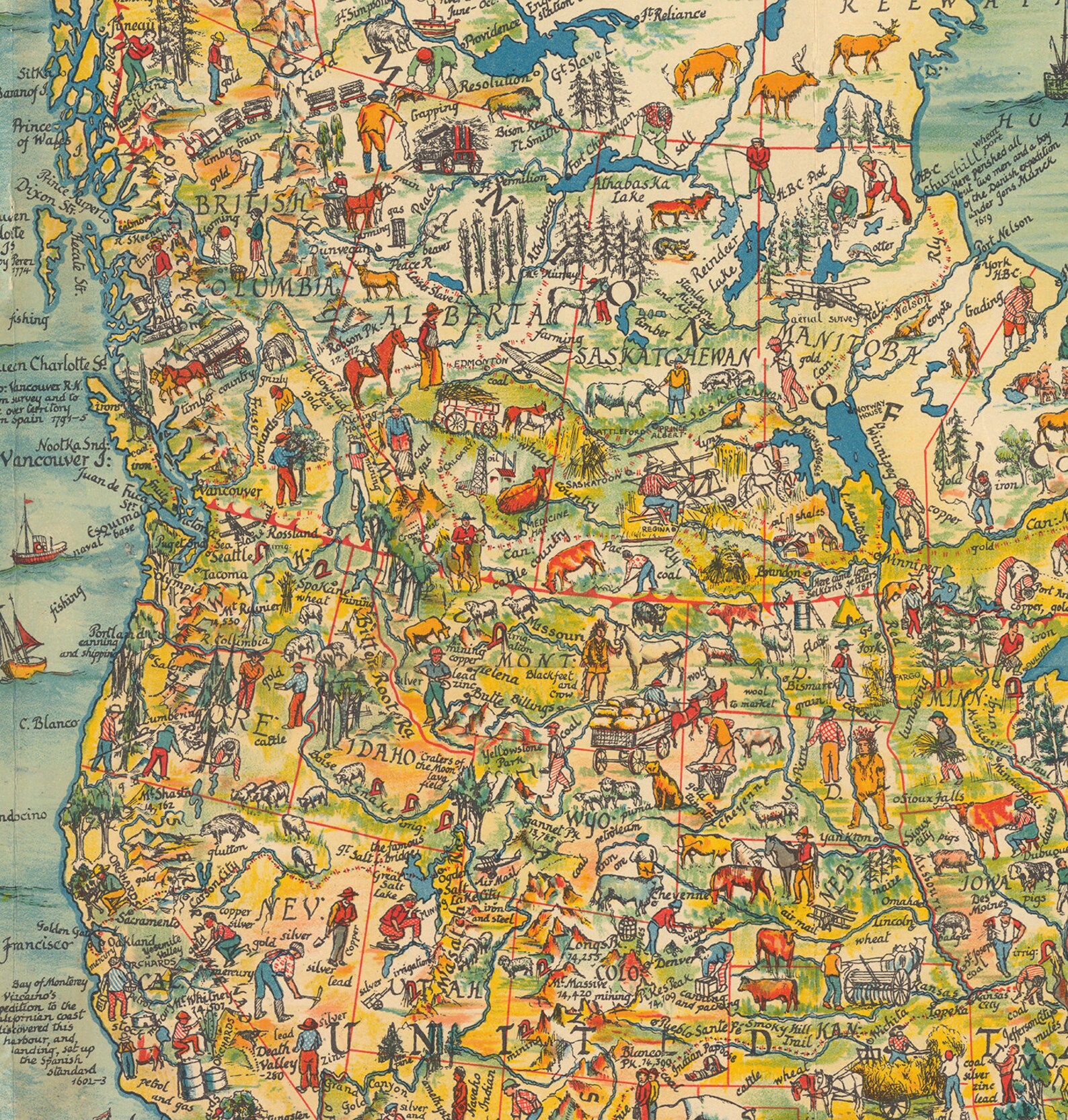 Mapa pictórico de América del Norte en 1930. Home Deco estilo - Etsy España