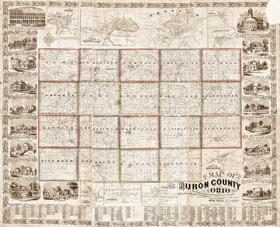 Map of Huron County, Ohio, 1859. Home Old Wall Vintage Reproduction. - Etsy