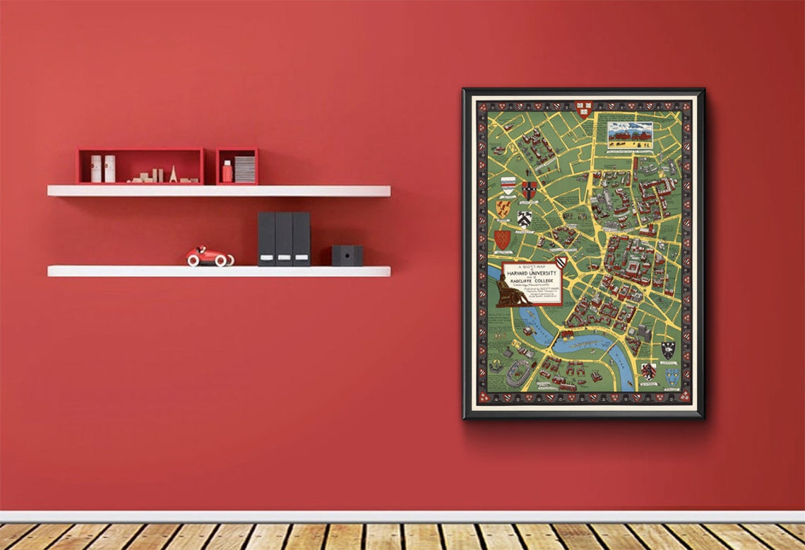 Map of Harvard University and of Radcliffe College Cambridge - Etsy