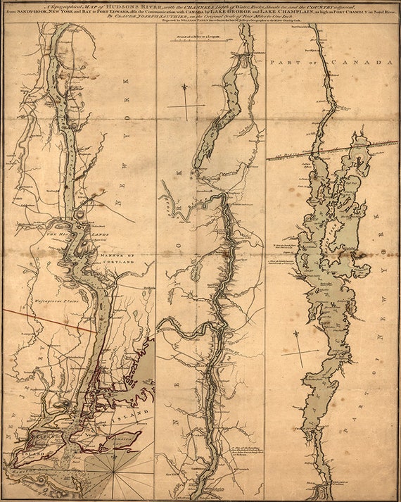 Mapa topográfico del río Hudsons Hudson desde Sandy-Hook | Etsy