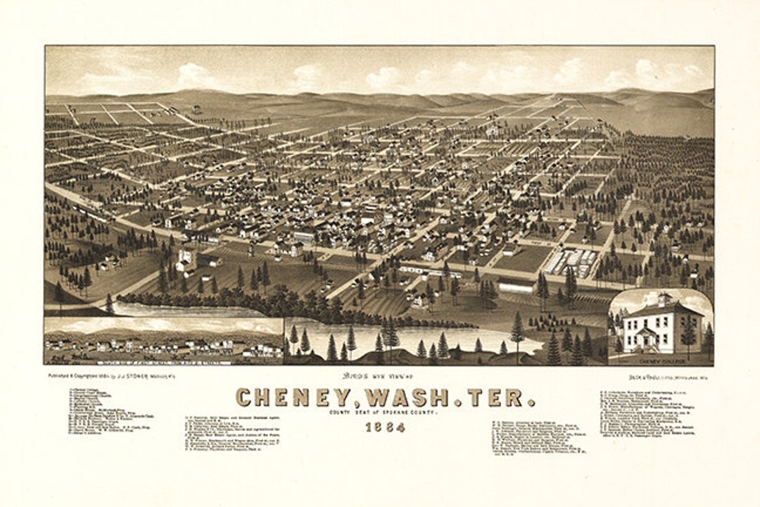 Map of Cheney, Spokane County, Washington, WT, 1884. Restoration ...