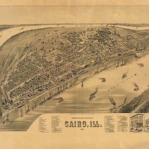 Map of Cairo, Alexander County, Illinois 1888. Vintage Restoration ...