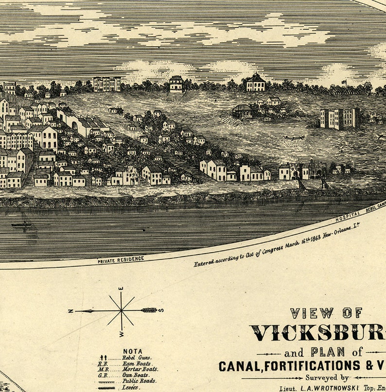 View of Vicksburg Warren Co. Mississippi MS. 1863. Vintage - Etsy