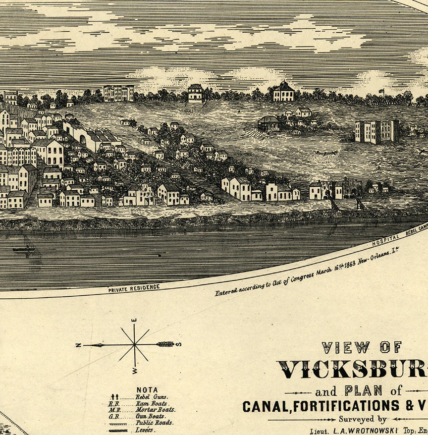 View of Vicksburg, Warren Co., Mississippi MS. 1863. Vintage ...