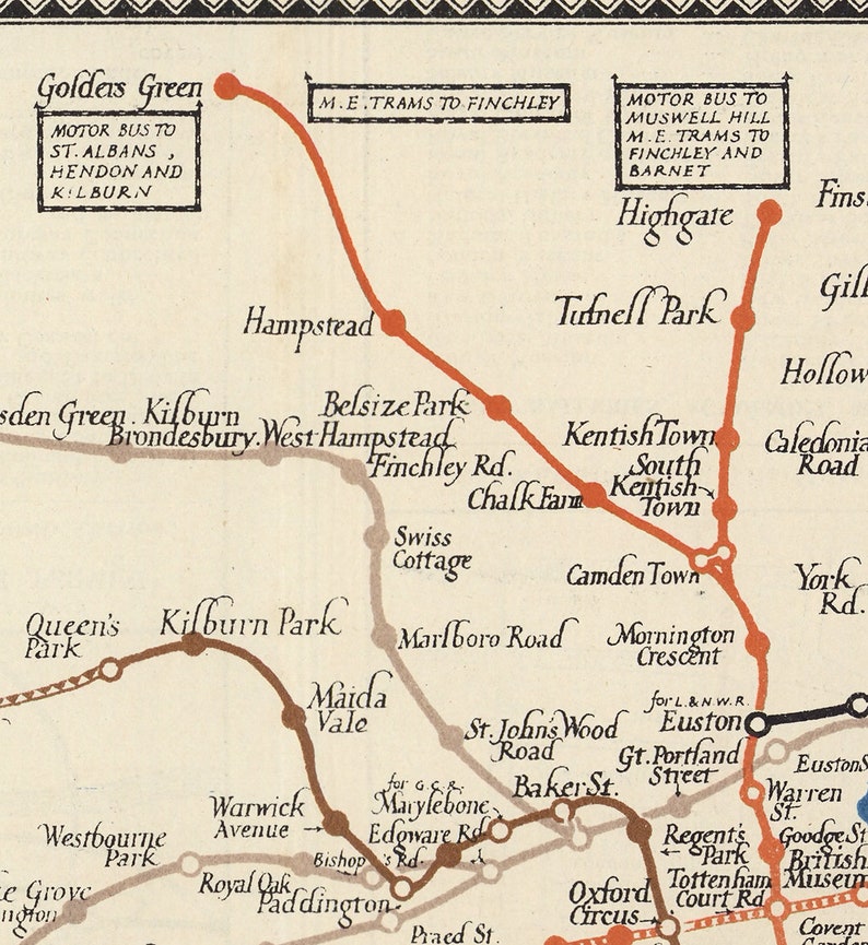 Map of London Underground. 1922. Vintage Home Deco Style Old - Etsy
