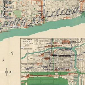 Map of Chicago, Illinois, IL and Their Transit System in 1926. Vintage ...
