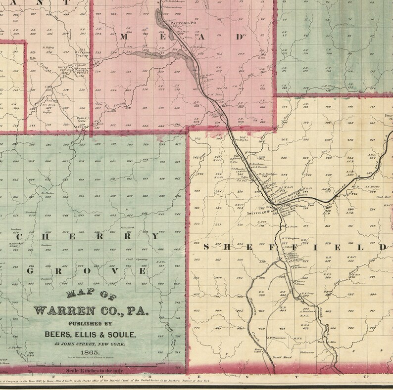 Map of Warren County Pennsylvania. 1865. Vintage Restoration - Etsy