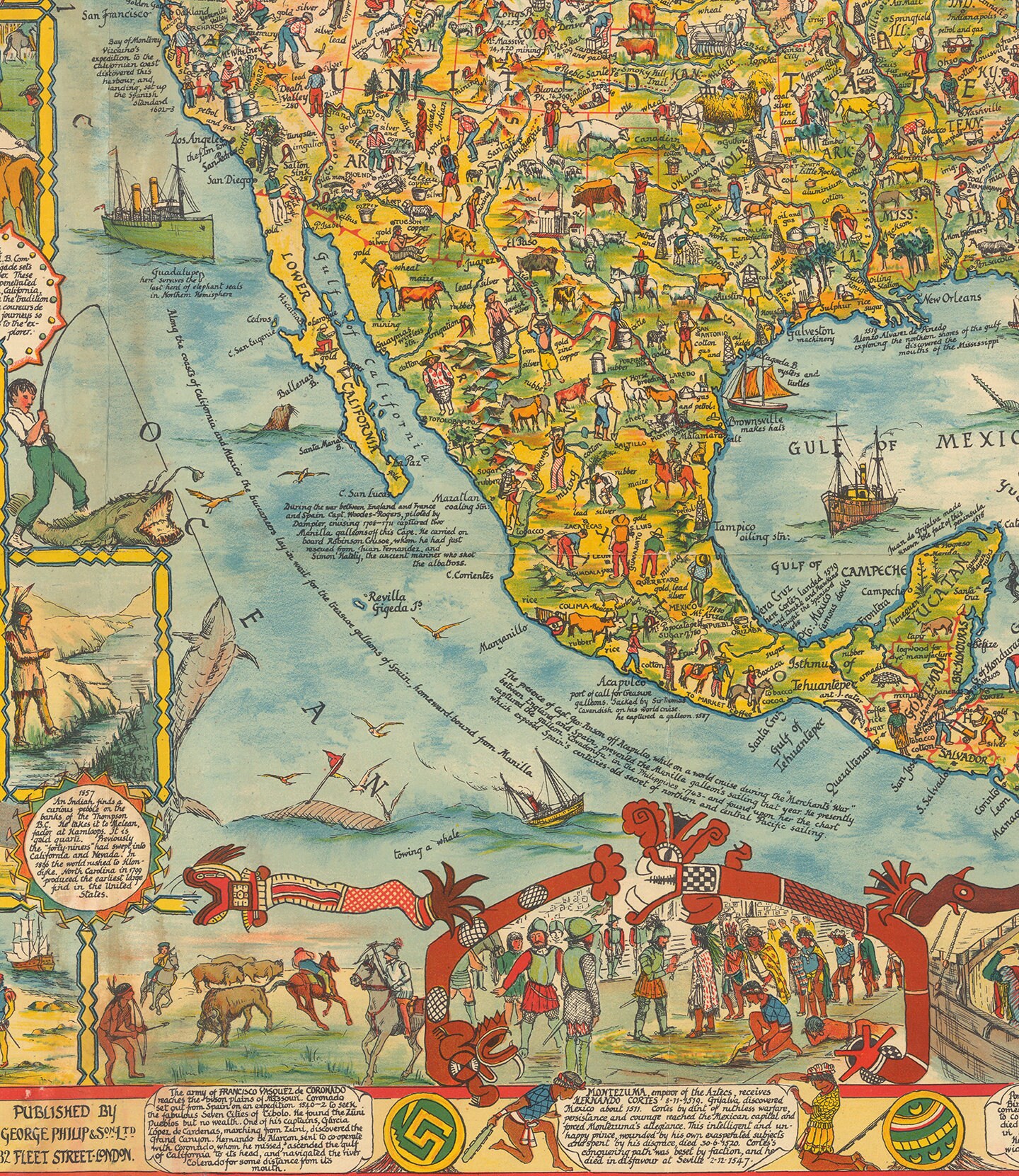 Mapa pictórico de América del Norte en 1930. Home Deco estilo - Etsy México